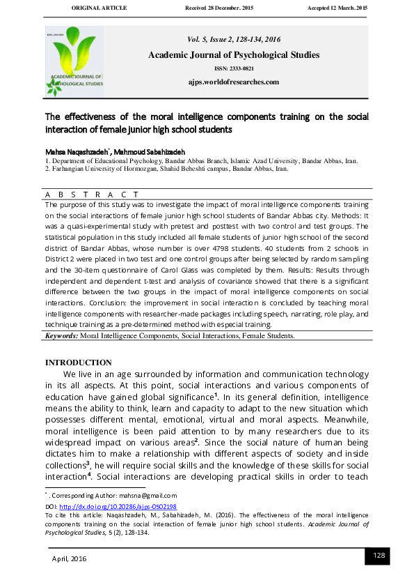 (PDF) The effectiveness of the moral intelligence components training ...