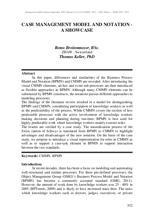 (PDF) CASE MANAGEMENT MODEL AND NOTATION - A SHOWCASE
