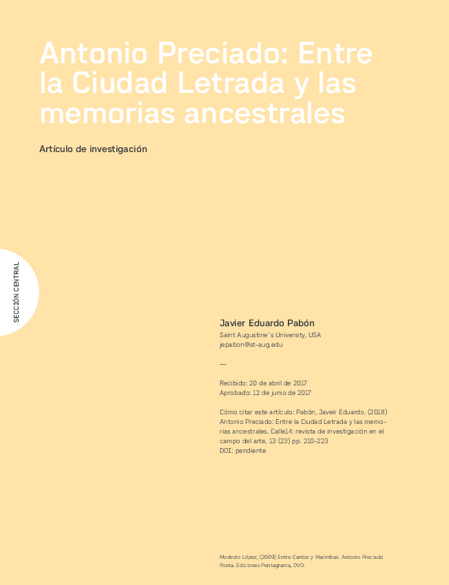(PDF) La poética Antonio Preciado: El poeta de Barrio Caliente en la ...