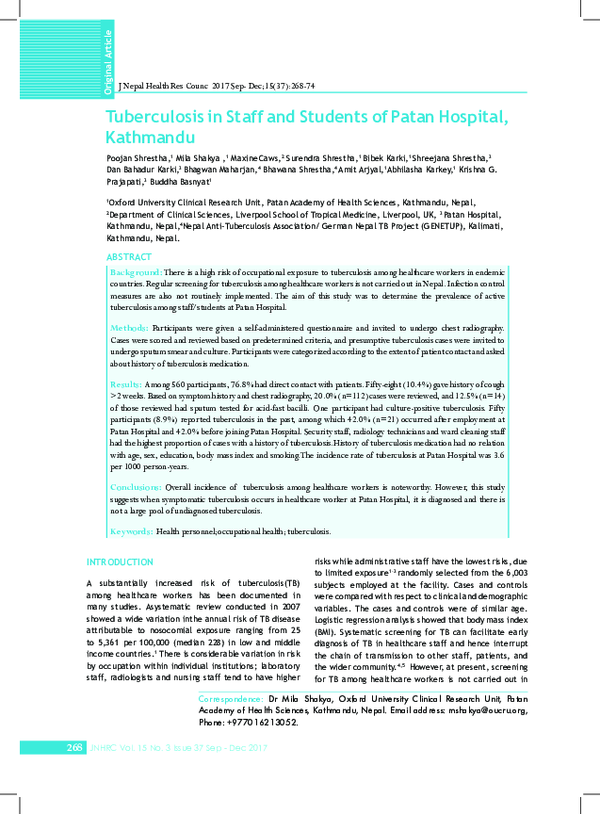 (PDF) Tuberculosis in Staff and Students of Patan Hospital.