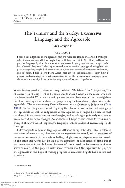 (PDF) The Yummy and the Yucky: Expressive Language and the Agreeable