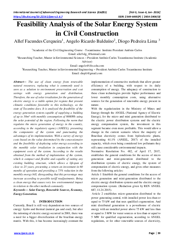 (PDF) Feasibility Analysis of the Solar Energy System in Civil Construction
