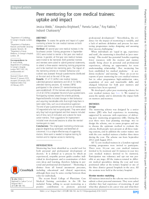 (PDF) Peer mentoring for core medical trainees: uptake and impact