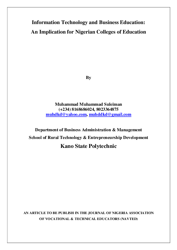 (PDF) Information Technology and Business Education: An Implication for ...