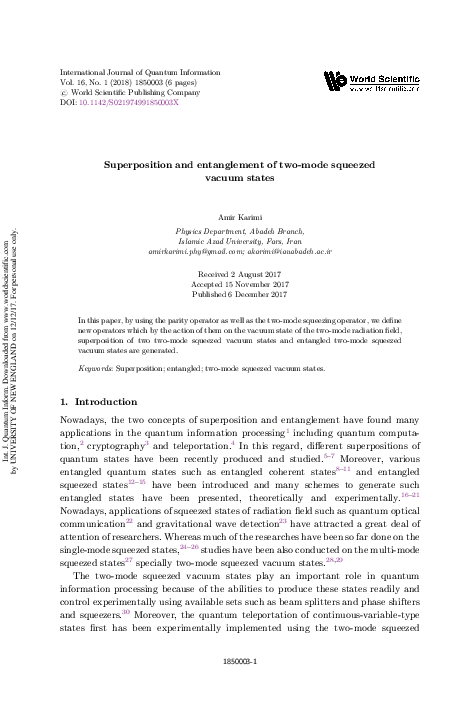 (PDF) Superposition and entanglement of two-mode squeezed vacuum states