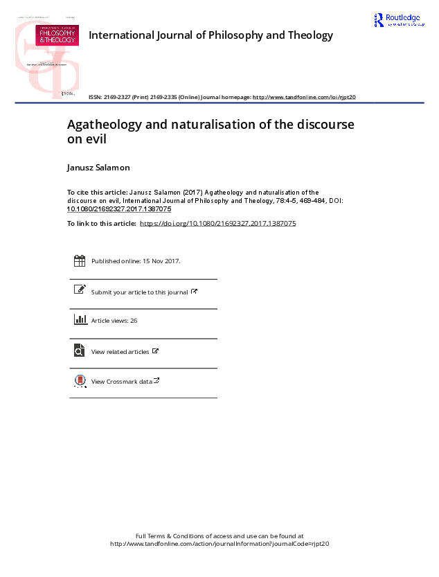 (PDF) Agatheology and Naturalisation of the Discourse on Evil - in ...