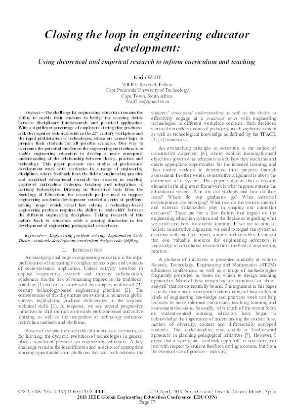 (PDF) Closing the loop in engineering educator development: Using ...