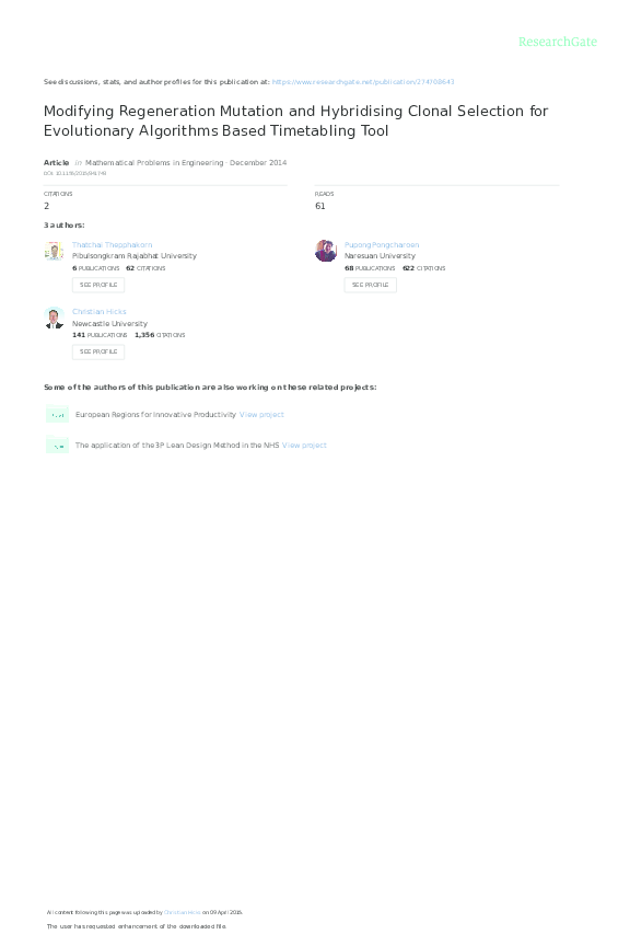 (PDF) Modifying Regeneration Mutation and Hybridising Clonal Selection for Evolutionary ...