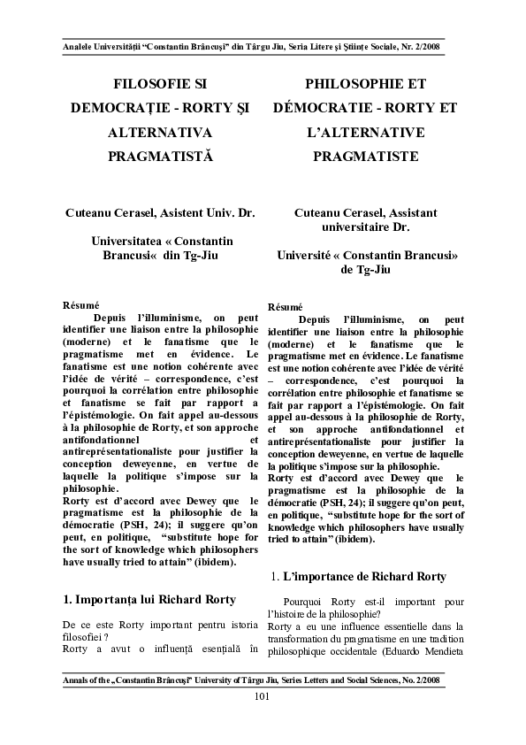 (PDF) PHILOSOPHIE ET DÉMOCRATIE - RORTY ET L’ALTERNATIVE PRAGMATISTE