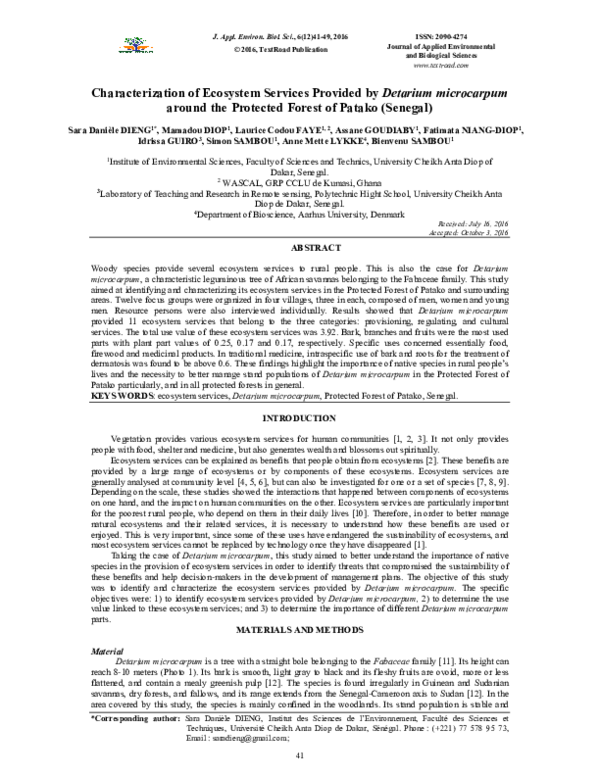 (PDF) Characterization of Ecosystem Services Provided by Detarium ...