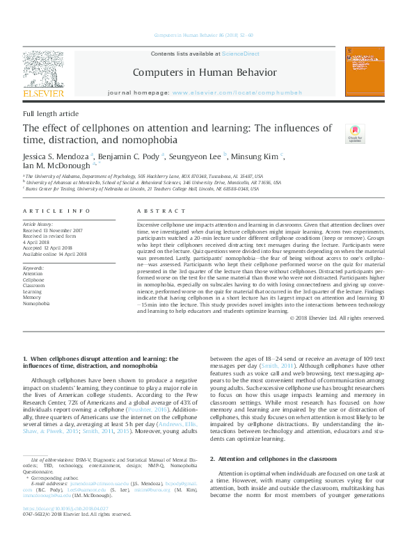 (PDF) The effect of cellphones on attention and learning: The ...