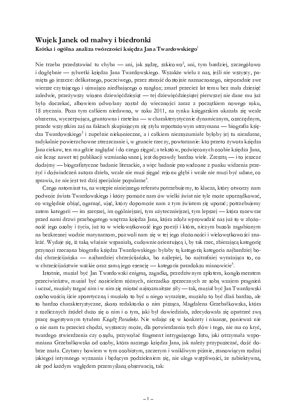 (PDF) Wujek Janek od malwy i biedronki. Krótka i ogólna analiza twórczości księdza Jana ...