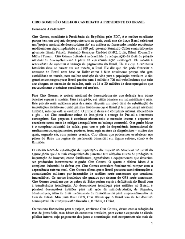 (PDF) CIRO GOMES É O MELHOR CANDIDATO A PRESIDENTE DO BRASIL