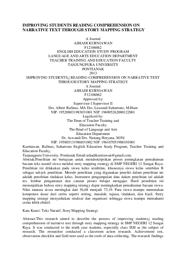 (DOC) IMPROVING STUDENTS READING COMPREHENSION ON NARRATIVE TEXT THROUGH STORY MAPPING STRATEGY