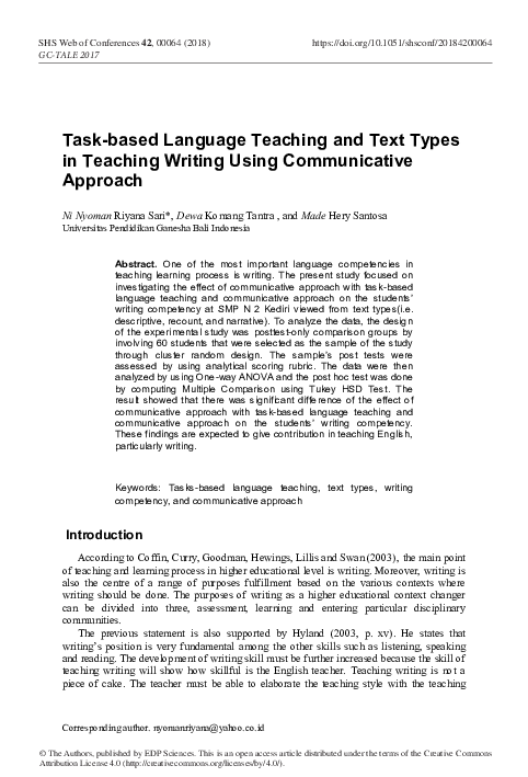(PDF) Task-based Language Teaching and Text Types in Teaching Writing ...