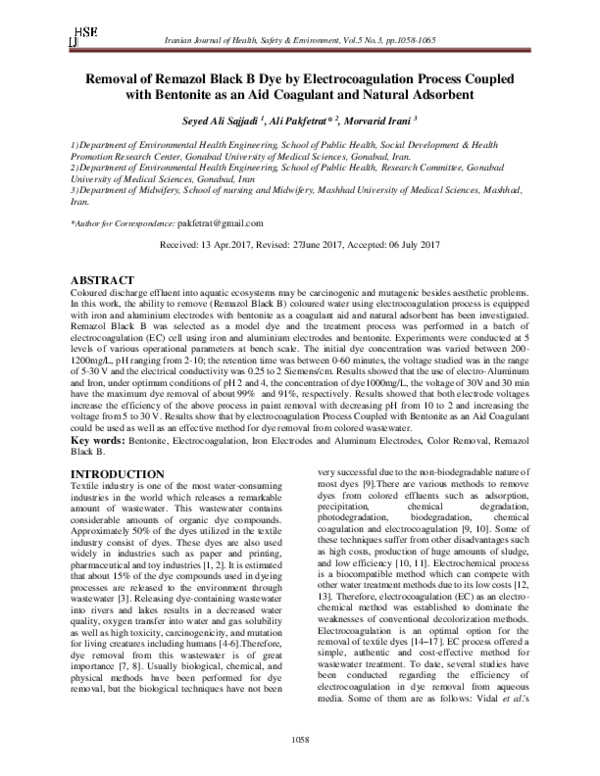 (PDF) Removal of Remazol Black B Dye by Electrocoagulation Process Coupled with Bentonite as an ...