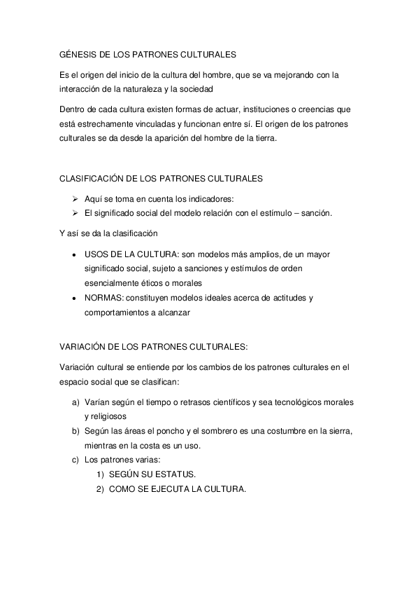 (PDF) GÉNESIS DE LOS PATRONES CULTURALES