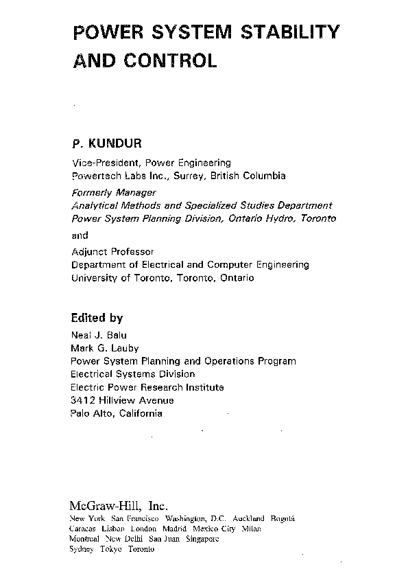 (PDF) Power System Stability and Control kondur Vol
