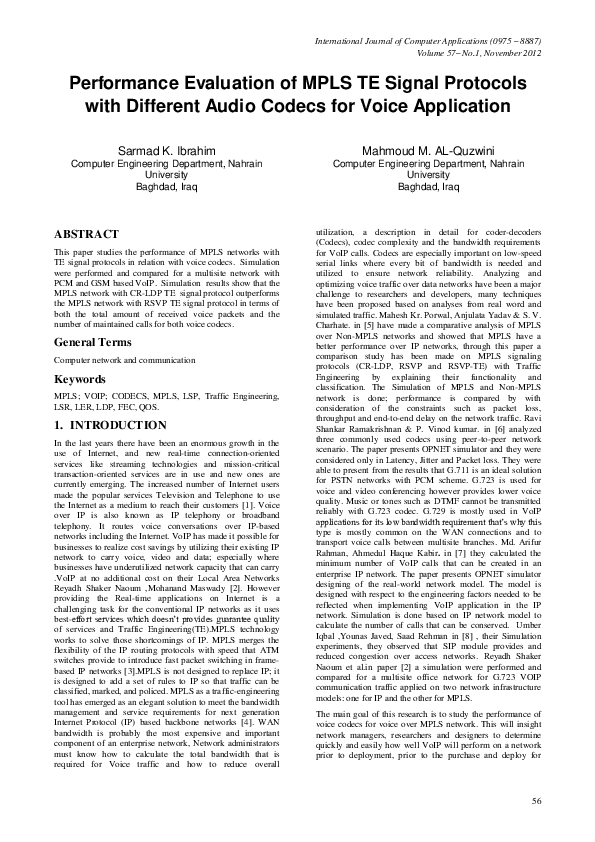 Pdf Performance Evaluation Of Mpls Te Signal Protocols With Different Audio Codecs For Voice