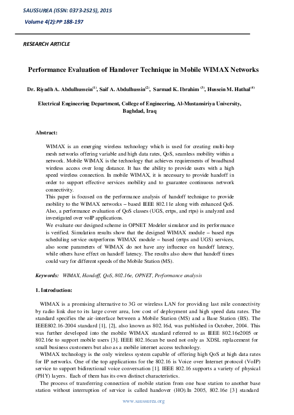 Pdf Performance Evaluation Of Handover Technique In Mobile Wimax Networks