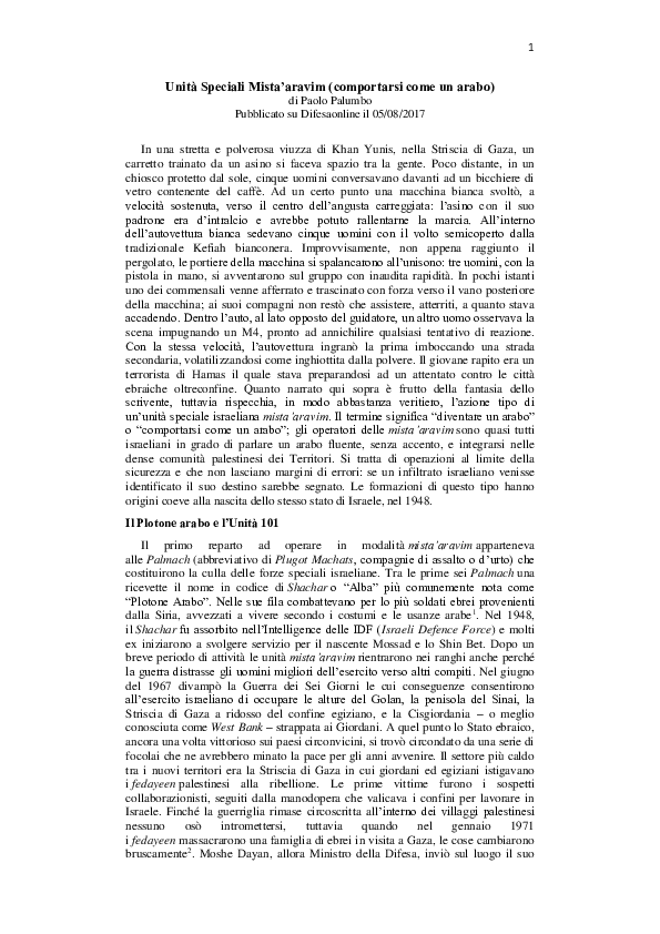 (DOC) Unità Speciali Mista'aravim (comportarsi come un arabo)