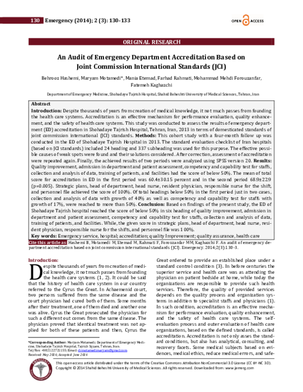 (PDF) An Audit of Emergency Department Accreditation Based on Joint ...