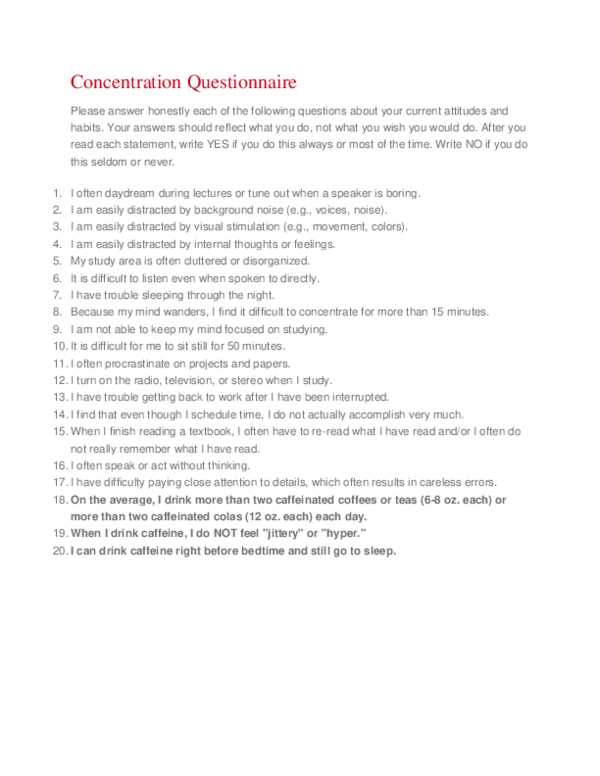 (DOC) Concentration Questionnaire