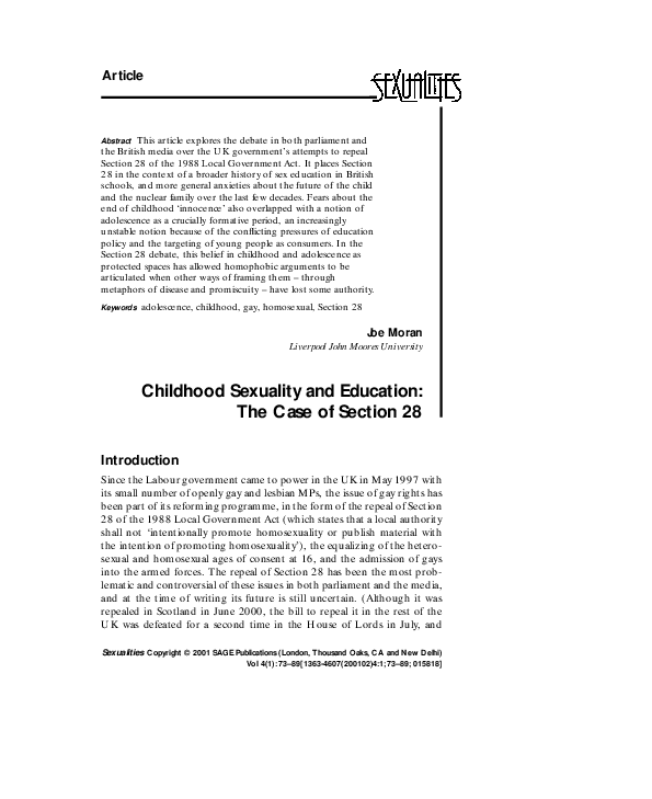 (PDF) Childhood sexuality and education: The case of Section 28