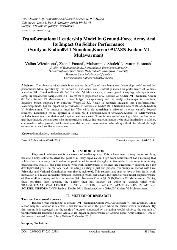 (PDF) Transformational Leadership Model In Ground-Force Army And Its ...