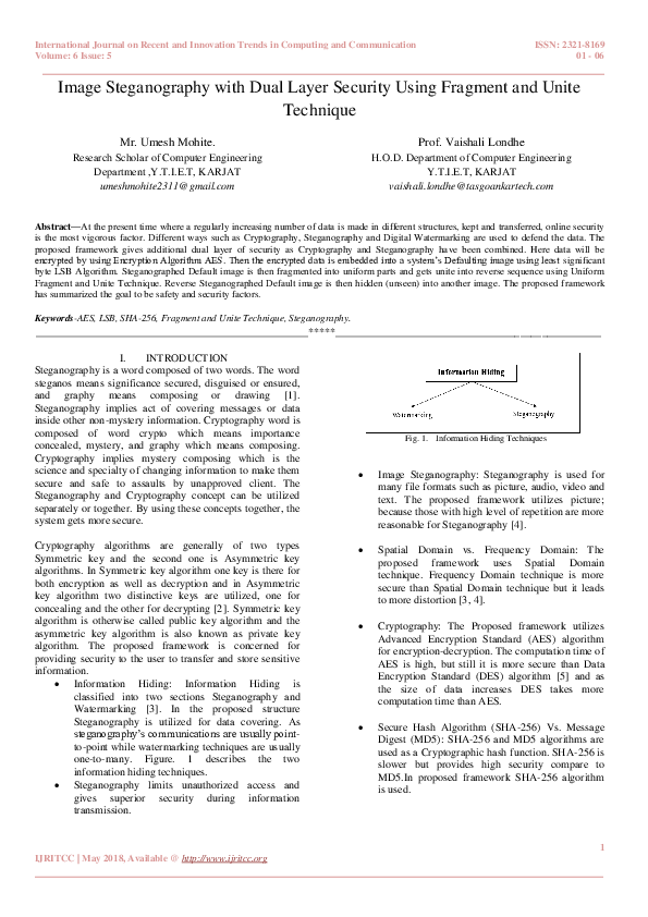 Pdf Image Steganography With Dual Layer Security Using Fragment And