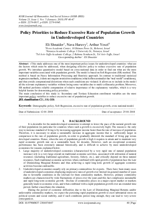 (PDF) Policy Priorities to Reduce Excessive Rate of Population Growth ...