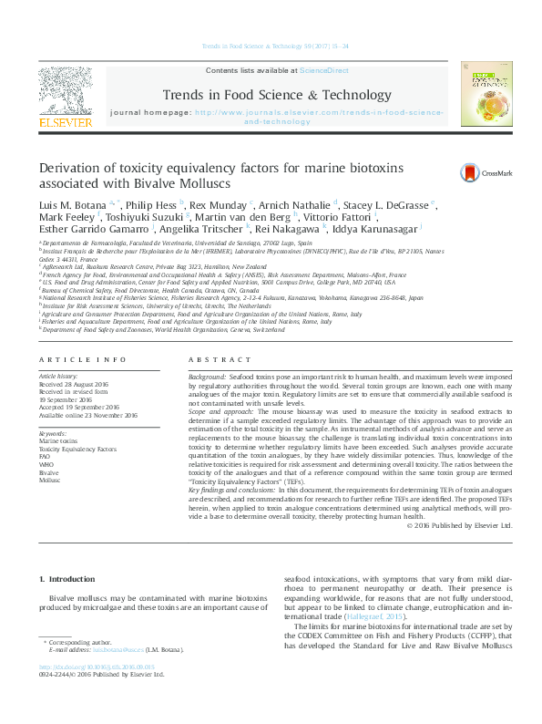 (PDF) Derivation of toxicity equivalency factors for marine biotoxins ...