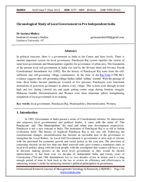 (PDF) Chronological Study of Local Government in Pre Independent India