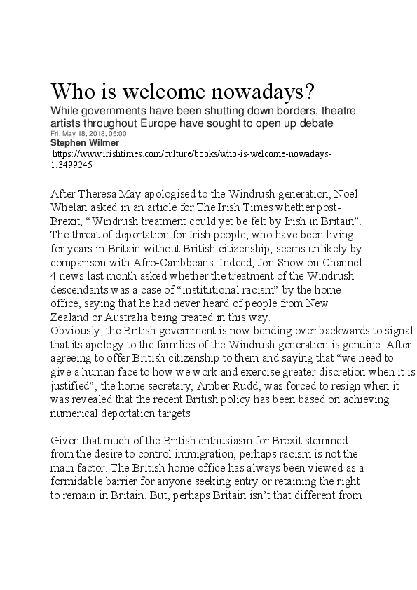 (DOC) Who is welcome nowadays | stephen wilmer - Academia.edu