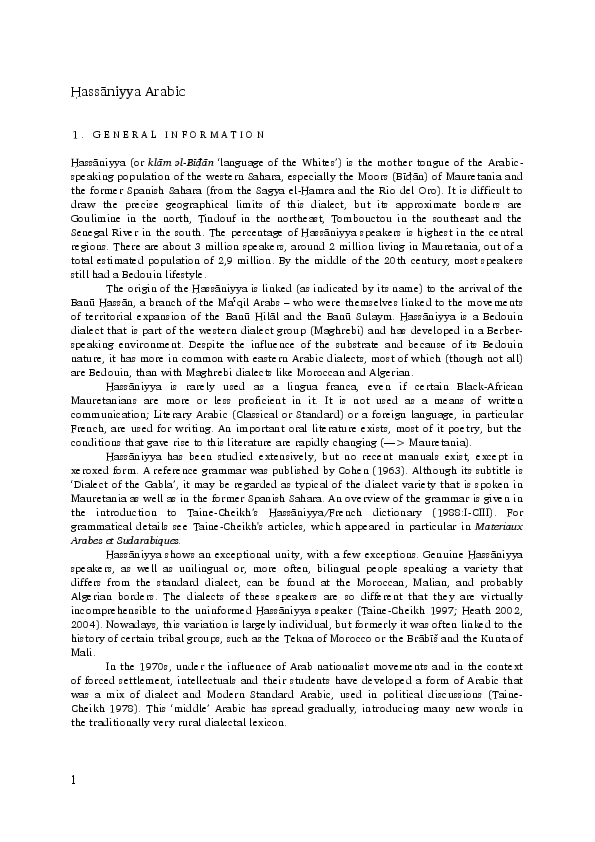 (PDF) Hassâniyya Arabic