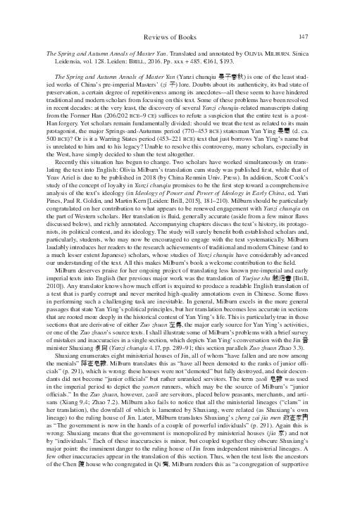(PDF) 2018 Review of The Spring and Autumn Annals of Master Yan ...