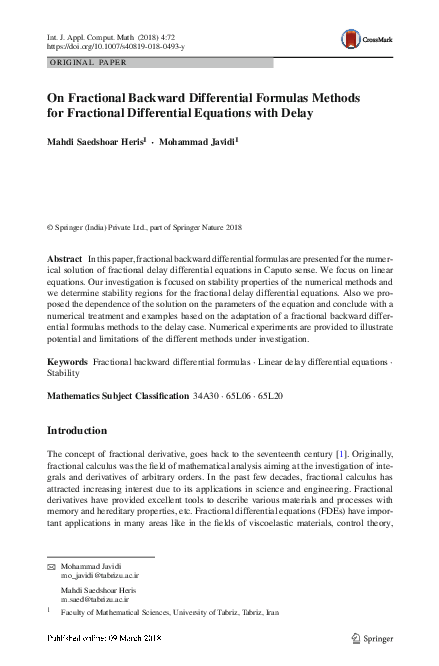 Pdf On Fractional Backward Differential Formulas Methods For Fractional Differential Equations
