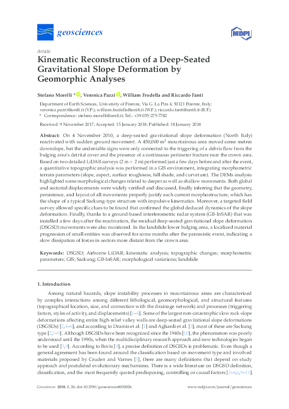 (PDF) Kinematic Reconstruction of a Deep-Seated Gravitational Slope Deformation by Geomorphic ...
