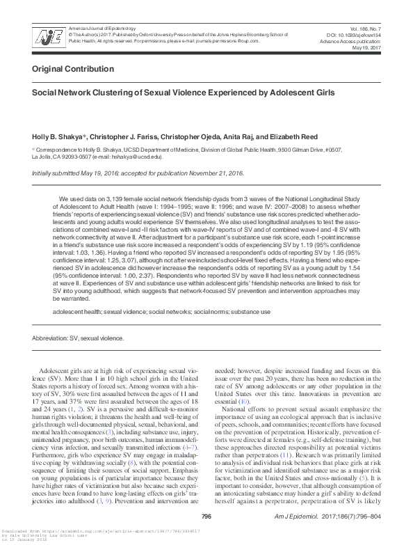 Pdf Social Network Clustering Of Sexual Violence Experienced By