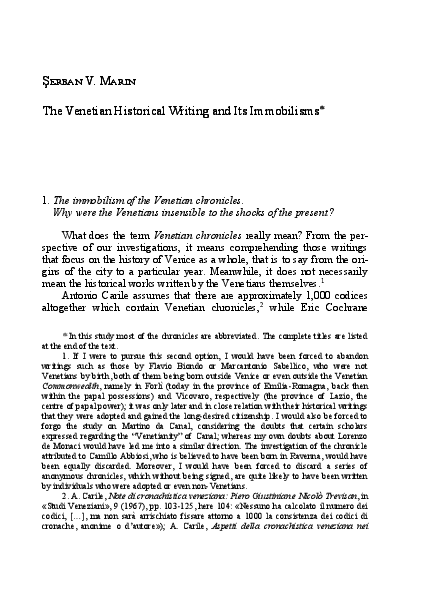 (PDF) The Venetian Historical Writing and Its Immobilisms