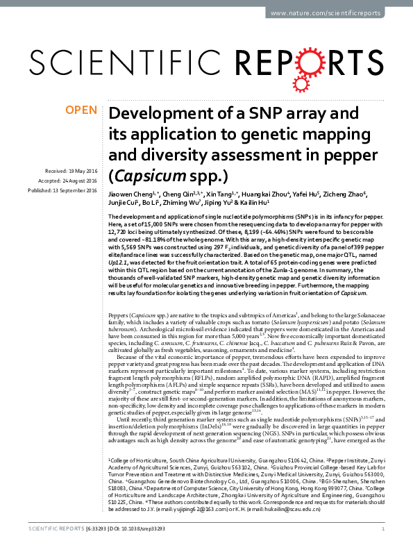 Pdf Development Of A Snp Array And Its Application To Genetic Mapping