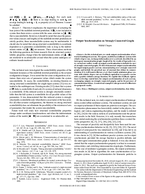 (PDF) Output Synchronization on Strongly Connected Graphs
