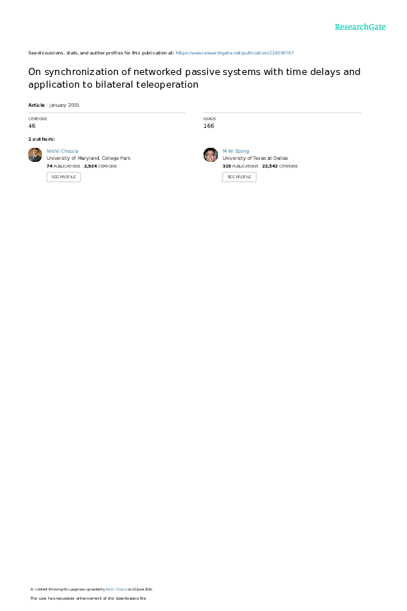 Pdf On Synchronization Of Networked Passive Systems With Time Delays And Application To