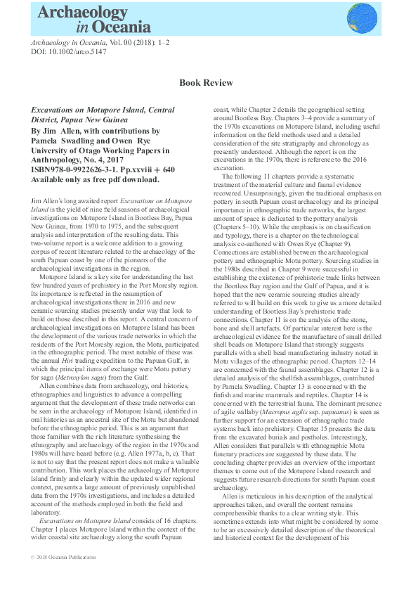 (PDF) Book Review - Excavations on Motupore Island, Central District ...