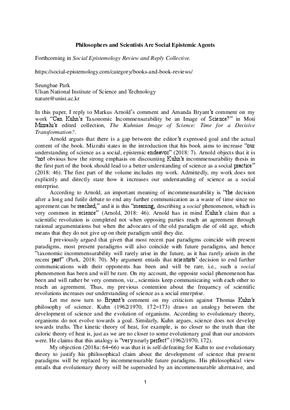 (PDF) Philosophers and Scientists Are Social Epistemic Agents