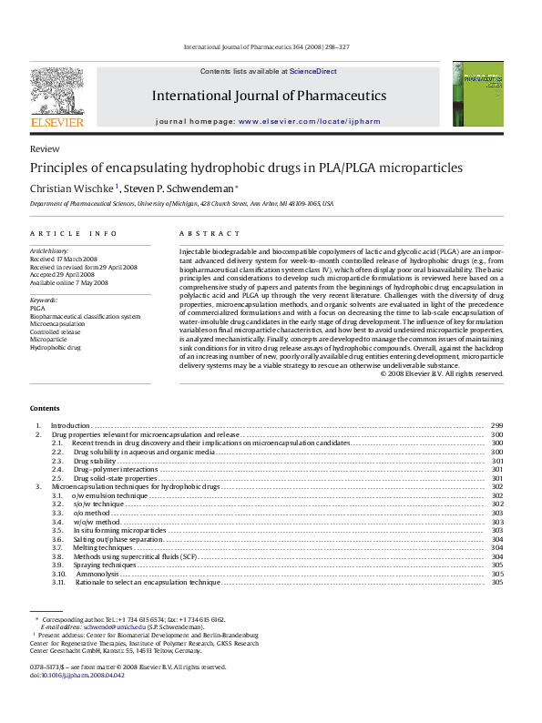 (PDF) Principles of encapsulating hydrophobic drugs in PLA/PLGA ...