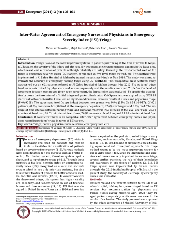 (PDF) Inter-Rater Agreement of Emergency Nurses and Physicians in ...