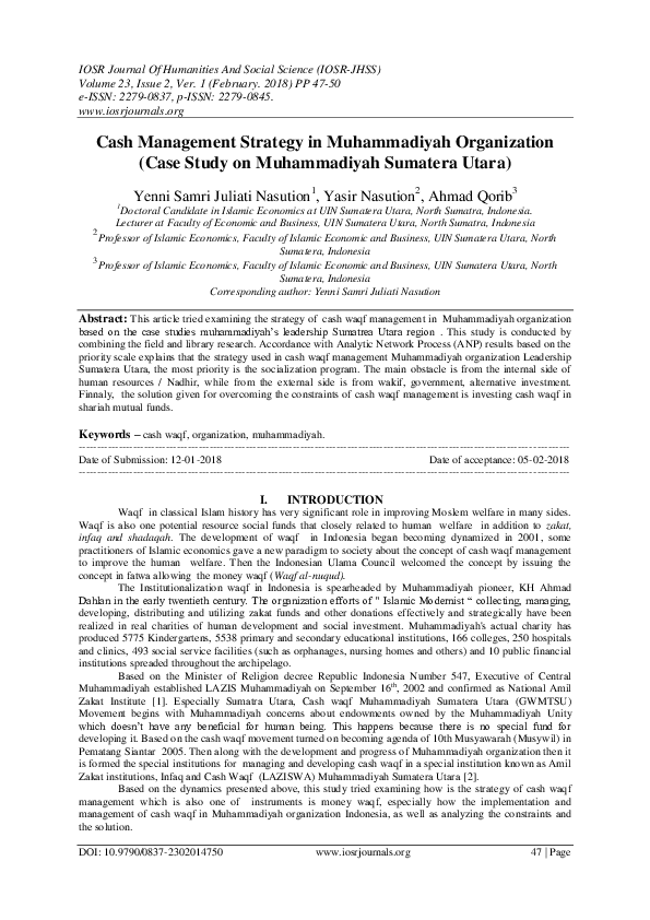 (PDF) Cash Management Strategy in Muhammadiyah Organization (Case Study ...