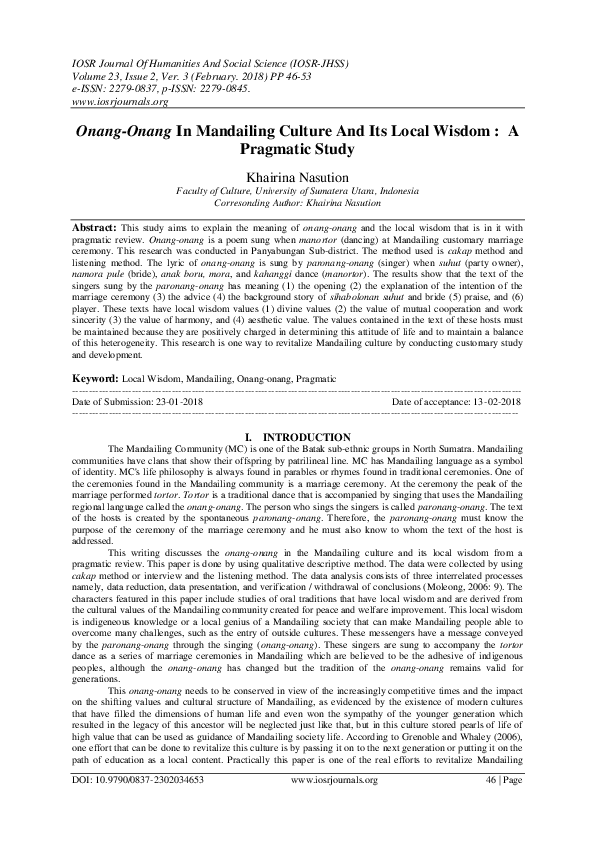 (PDF) Onang-Onang In Mandailing Culture And Its Local Wisdom : A ...