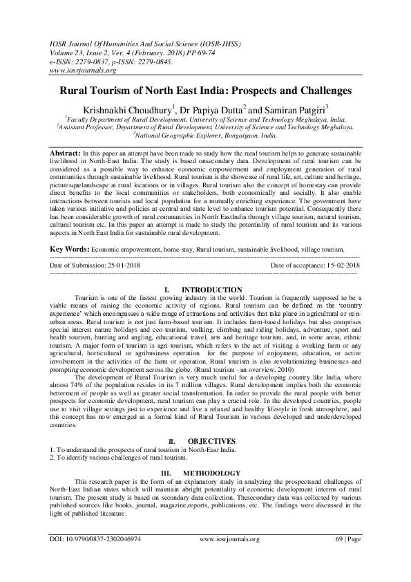 (PDF) Rural Tourism of North East India: Prospects and Challenges